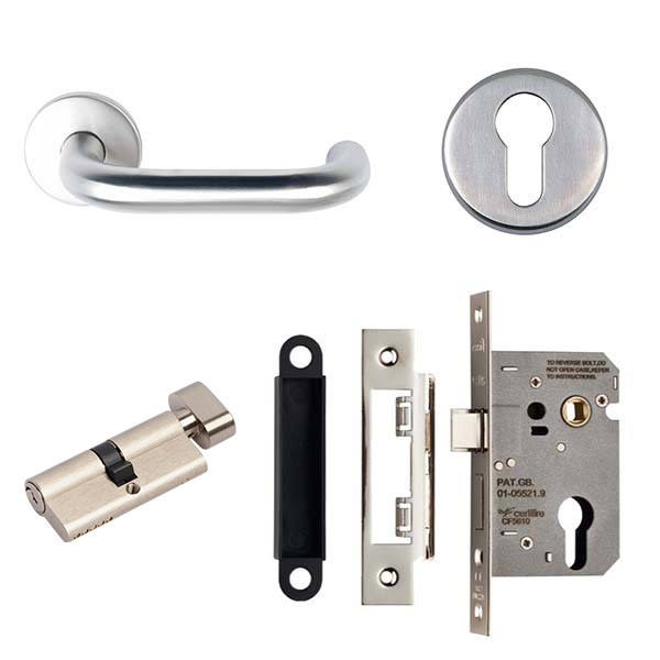 Contract Round Bar Lever Handles, Euro Lock and Cylinder Pack - Satin ...