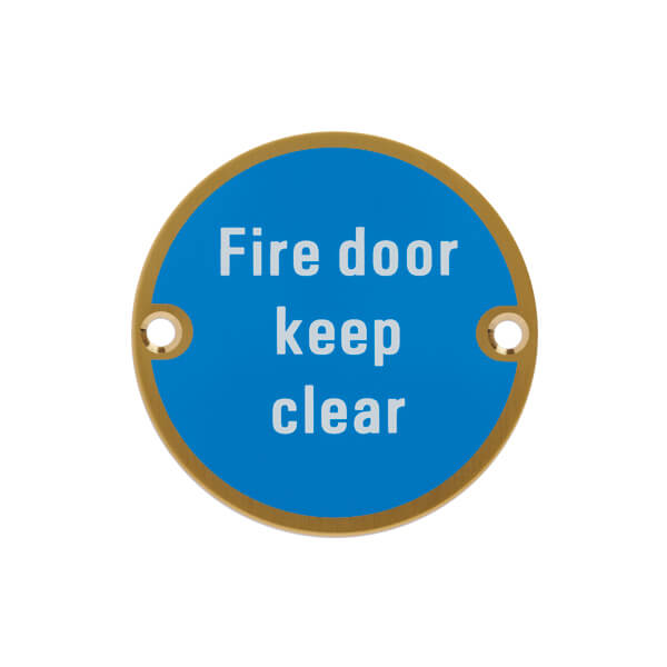 Circular Fire Door Signs – Drilled & Countersunk – Satin Brass | Welling UK