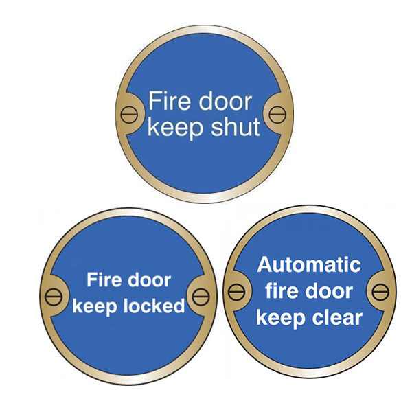 Circular Fire Door Signs – Drilled & Countersunk – Polished Brass ...