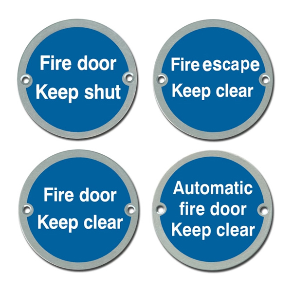 Circular Fire Door Signs – Drilled & Countersunk – Satin Stainless ...